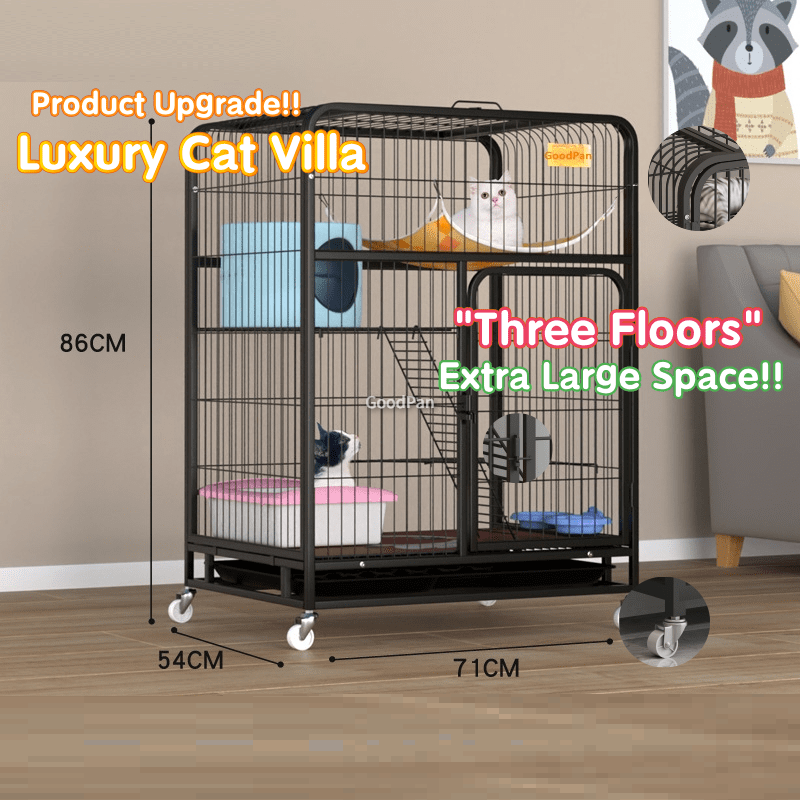 Cat cage villa luxury cat house easy to assemble strong pet 3 layer ...