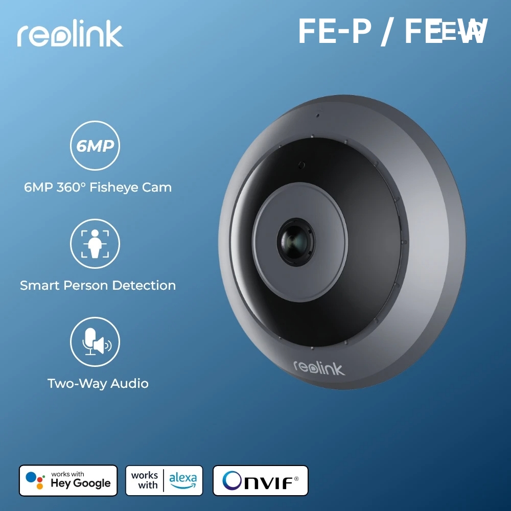 Reolink Fish Eye FE-P / FE-W 6MP 360° Panoramic Indoor Fisheye Camera with Siren & Two-Way Audio ...