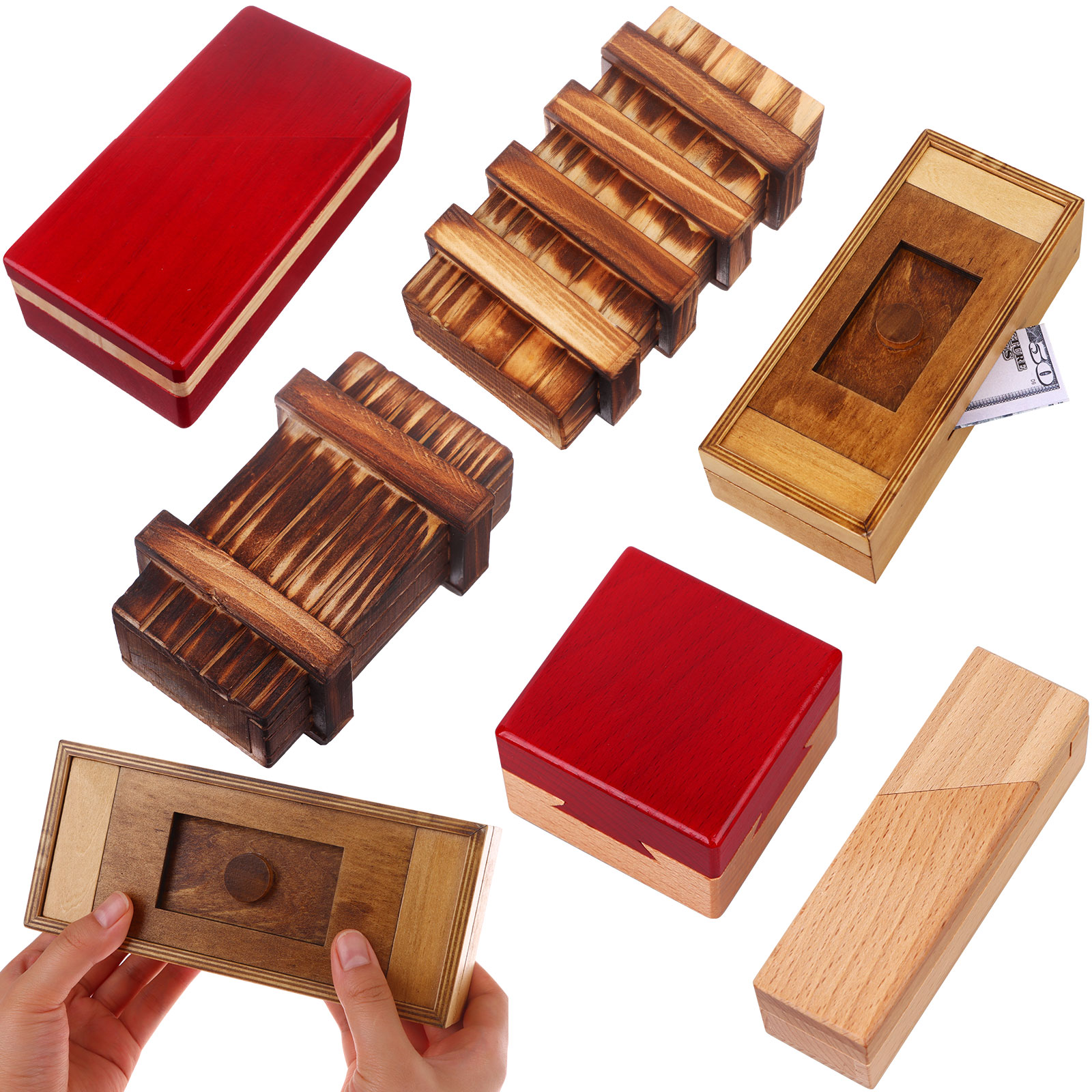 Toys Puzzle Box 6 Pack Wooden Secret Puzzle Box with Hidden Compartment ...