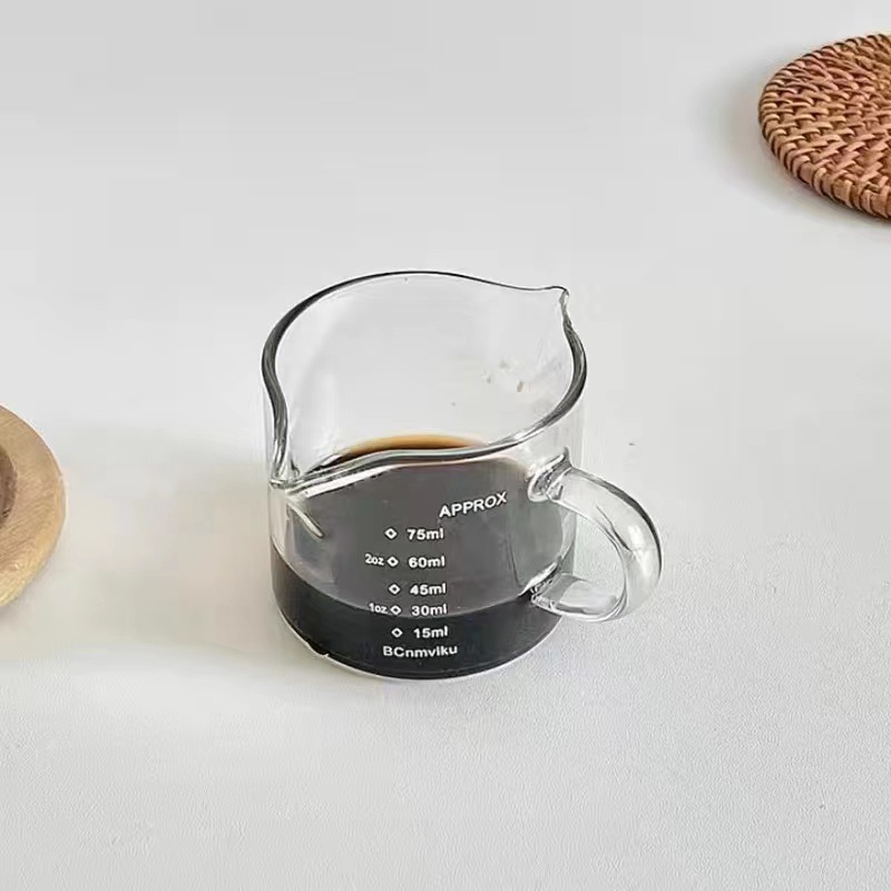 Wood Handle Glass Espresso Measuring Cup Single/double Mouth Milk Jug ...