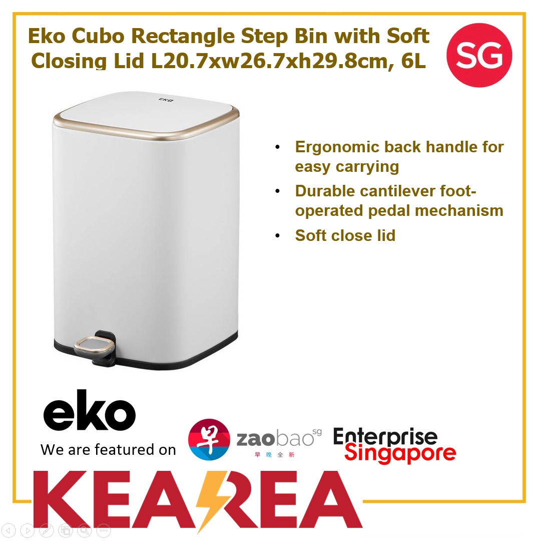 Eko Cubo Stainless Steel Rectangle Step Bin With Soft Closing Lid White ...