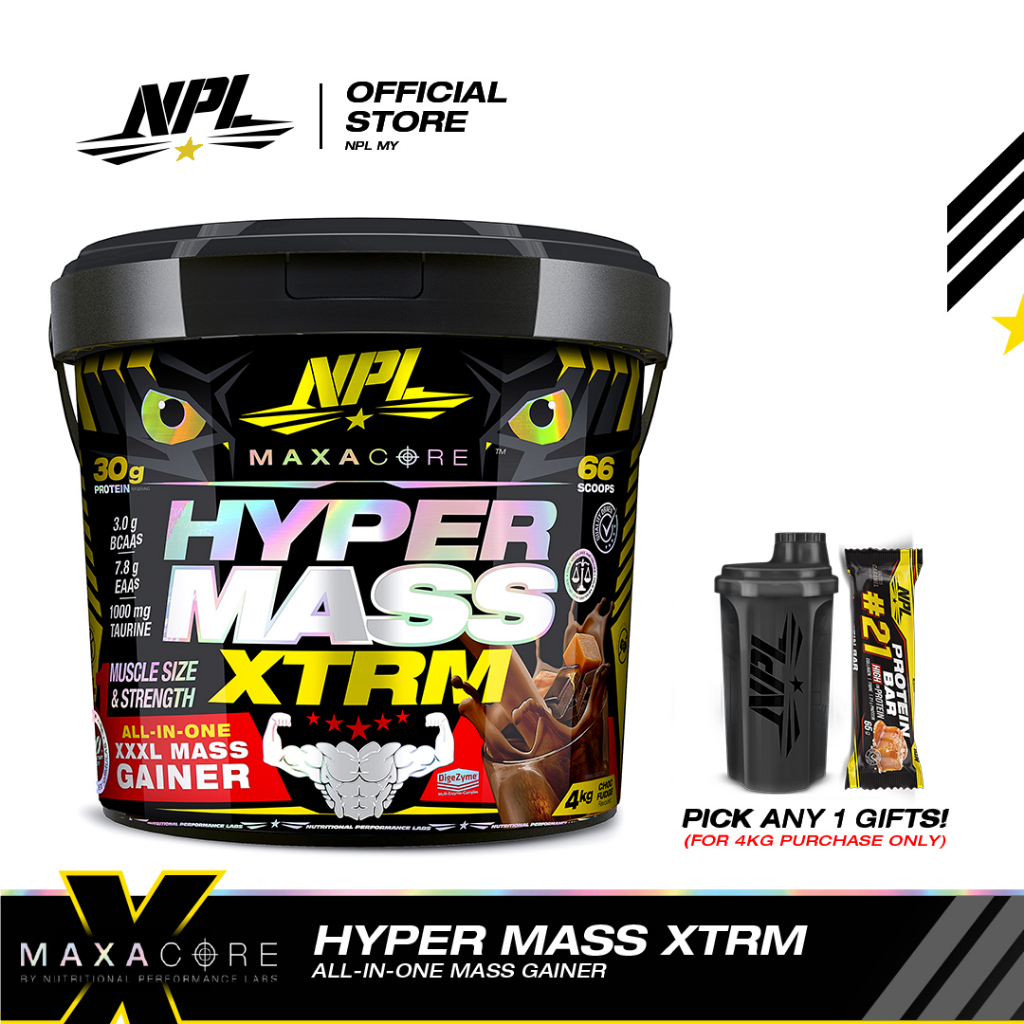 NPL Hyper Mass Xt 8.8lbs (4kg)2.2lbs(1kg) Mass Gainer Muscle Sizing ...