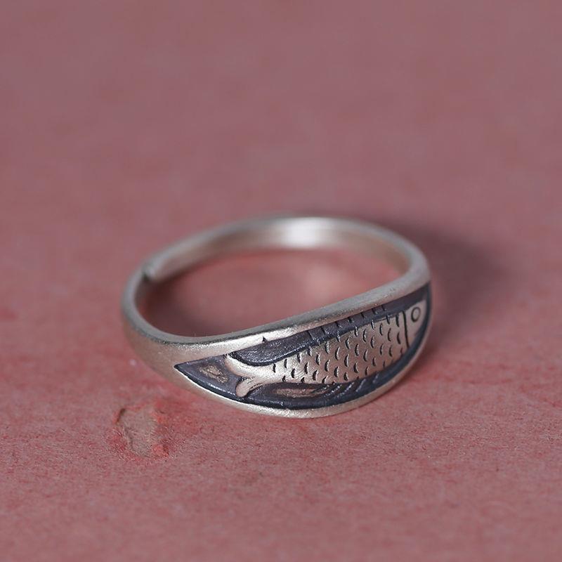 【New arrival】Fish Flying Retro Koi Fish Ring Men's and Women's Open ...