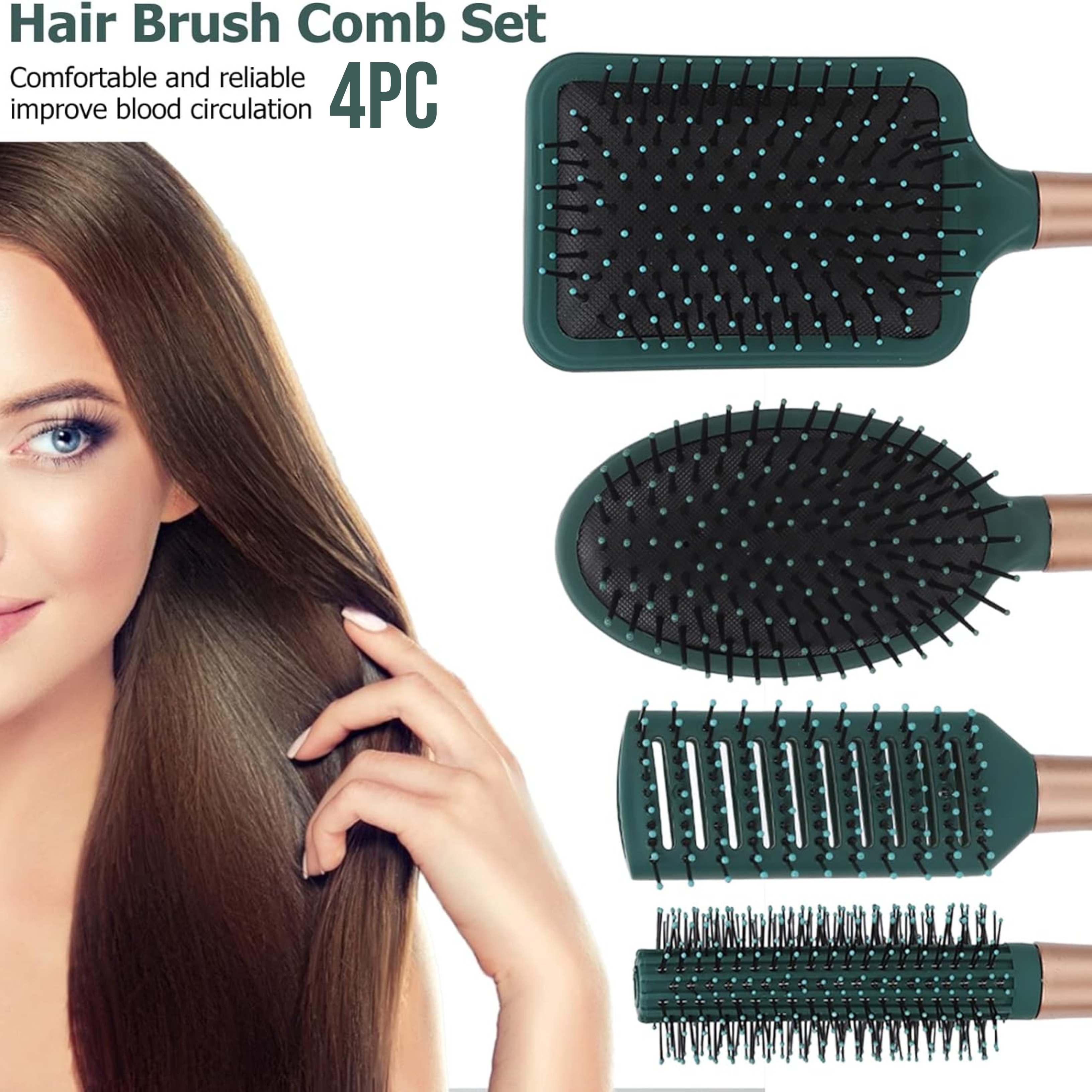 4 PCS Air Combs Set, Hair Brush Set Massage Dry and Wet Use All Suitable Types Improve Blood ...