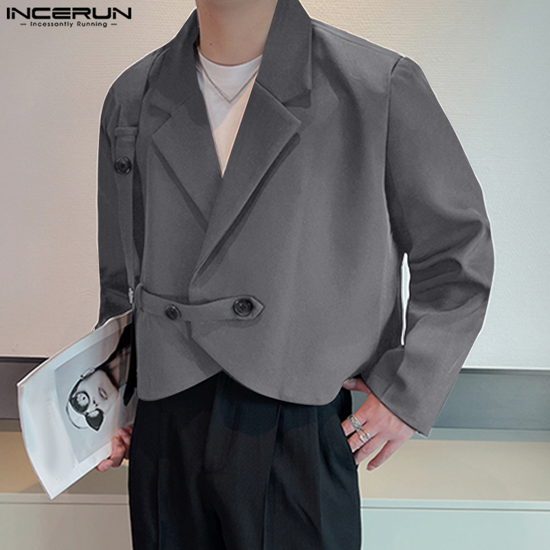 INCERUN Men Blazer Solid Color Lapel Long Sleeve Button Streetwear ...