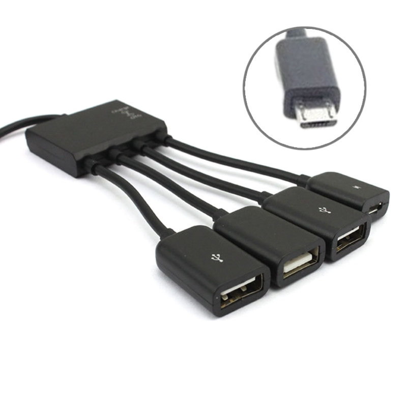 4 Port MicroUSB TypeC OTG Power Extenders Hub Cable Black For Tablets ...