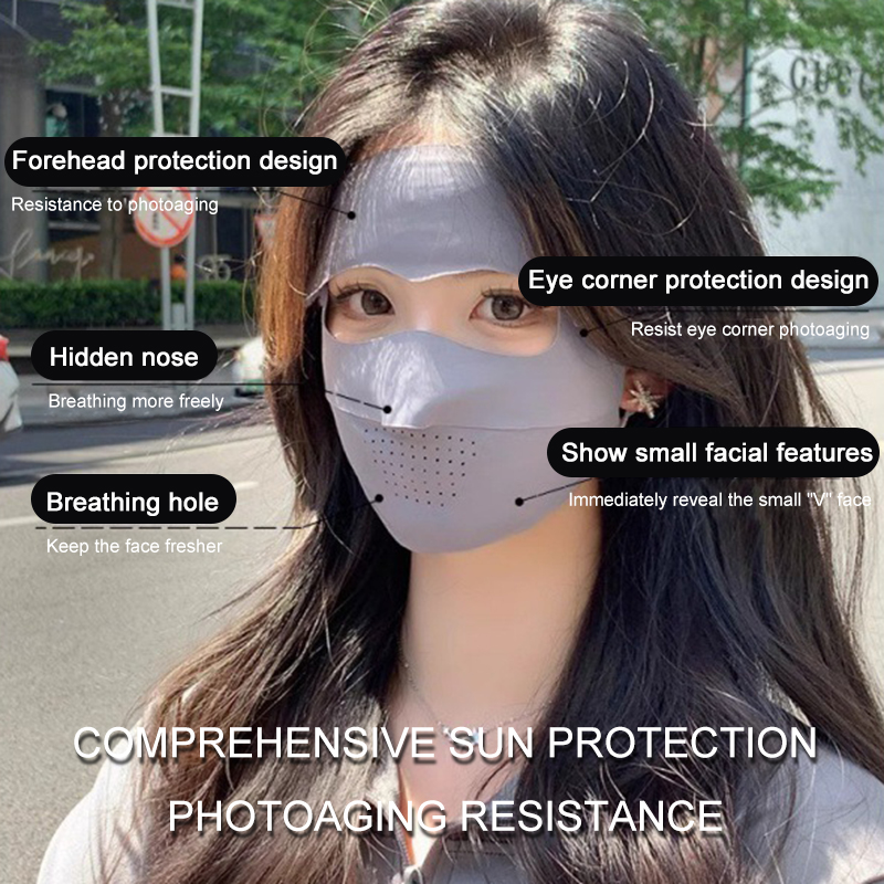 Ice Silk Full Face Sun Mask Women Summer Anti-Ultraviolet Riding Face ...