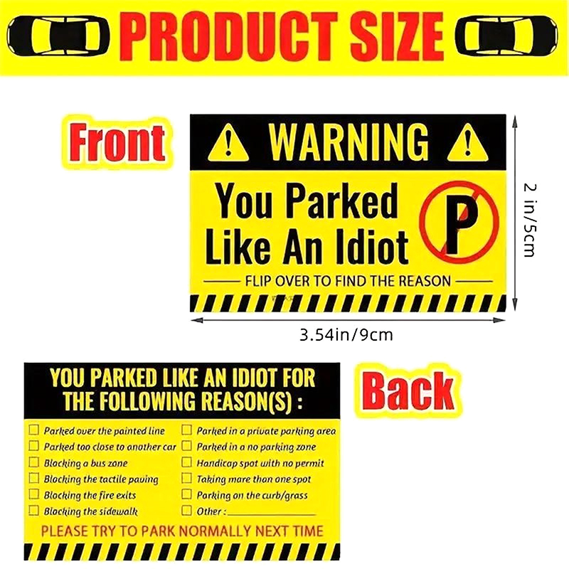 50 Pieces Bad Parking Cards You Parked Like An Idiot Funny Cardboard ...