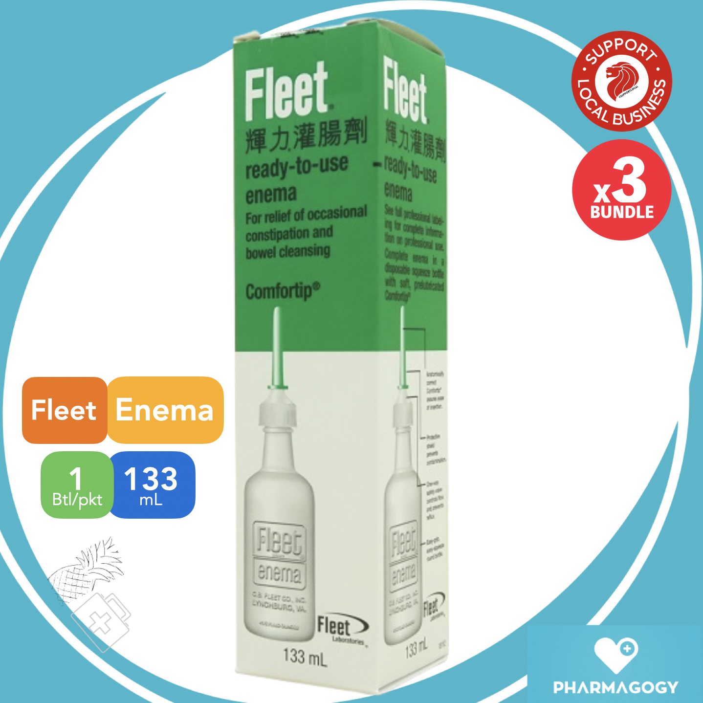 [BUNDLE OF 3] Fleet Ready-To-Use Enema 133ml/Bottle, For relief of ...