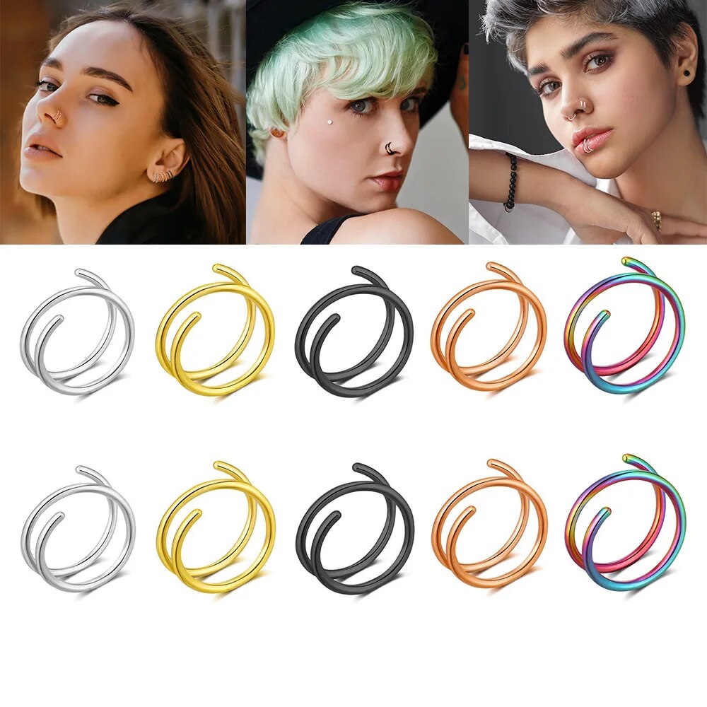 20G Stainless Steel Double Spiral Nose Ring Nose Hoop Ear Lip Helix ...