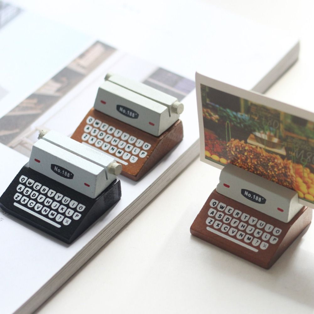 Creative Wood Table Stand Card Holder Note Clip Typewriter Shape Photo ...