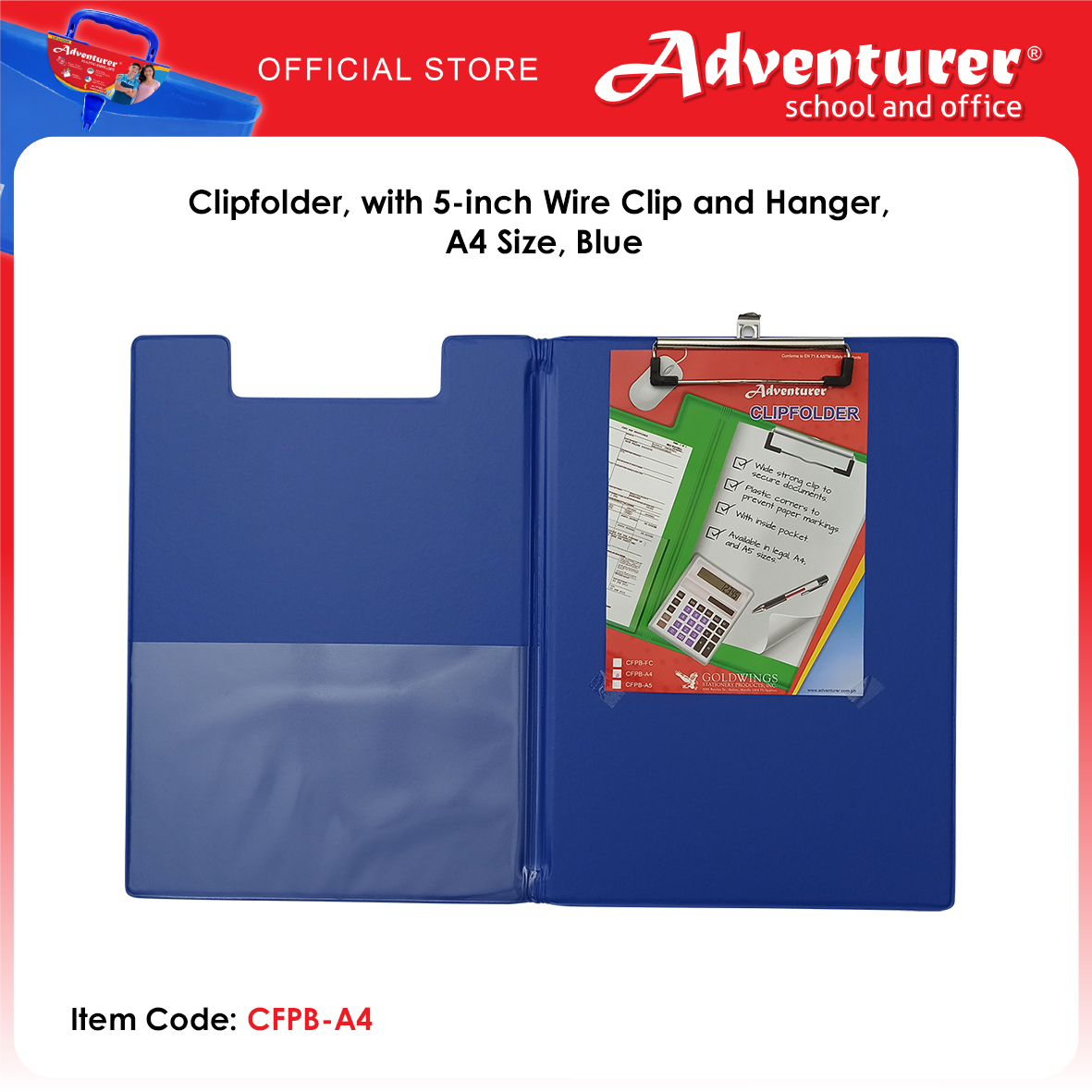 Adventurer Clipfolder, with 5-inch Wire Clip and Hanger, A4 Size ...