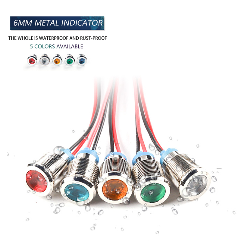 6mm Led Waterproof Metal Indicator Lamp With Wire Red/ /blue/green ...