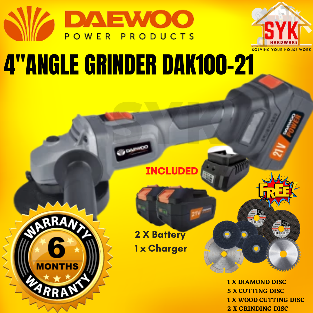 SYK DAEWOO DAK100-21 (21V) Cordless Angle Grinder 4" Brushless Metal ...