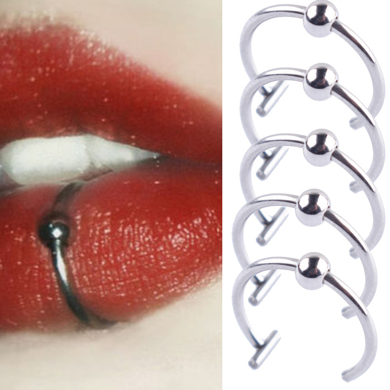 Stainless Steel Piercing Jewelry Nose Ring Crossbar C- shaped Lip Ring ...