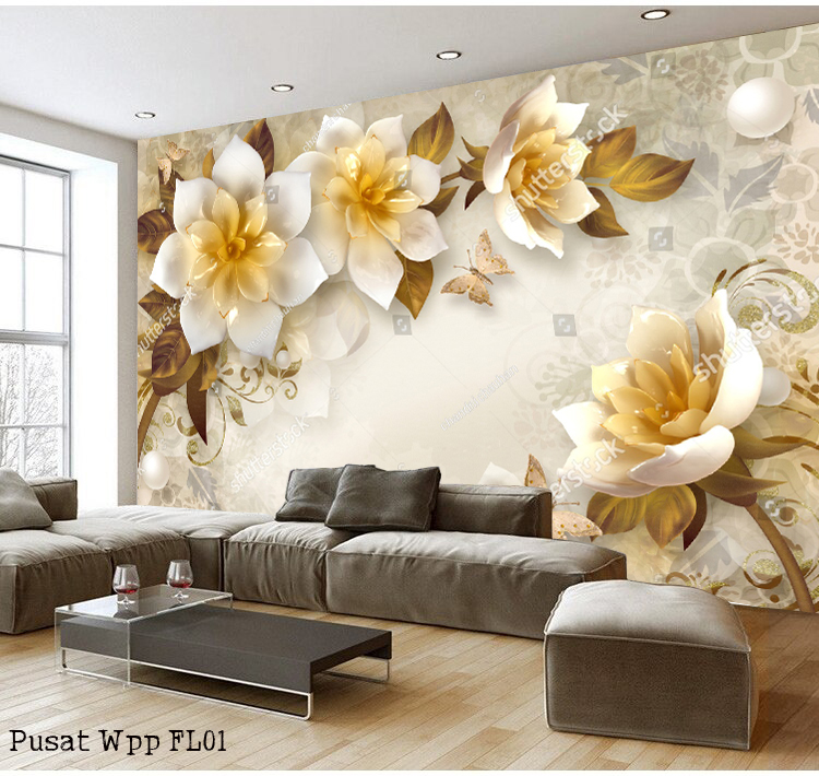 wallpaper dinding bunga emas wallpaper bunga 3d eropa mewah Wallpaper ...