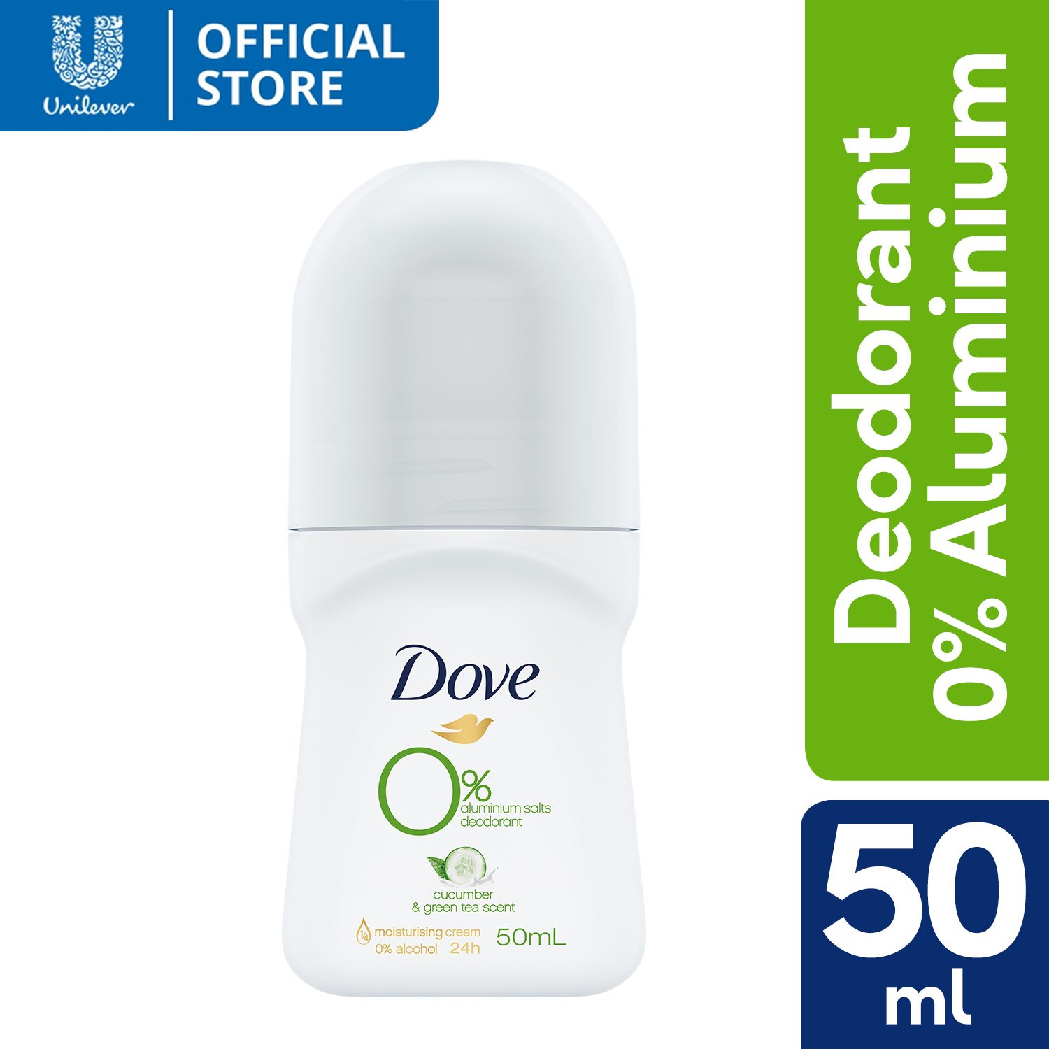 Dove Zero 0% Aluminum Roll On Deodorant Cucumber & Green Tea 50ml ...