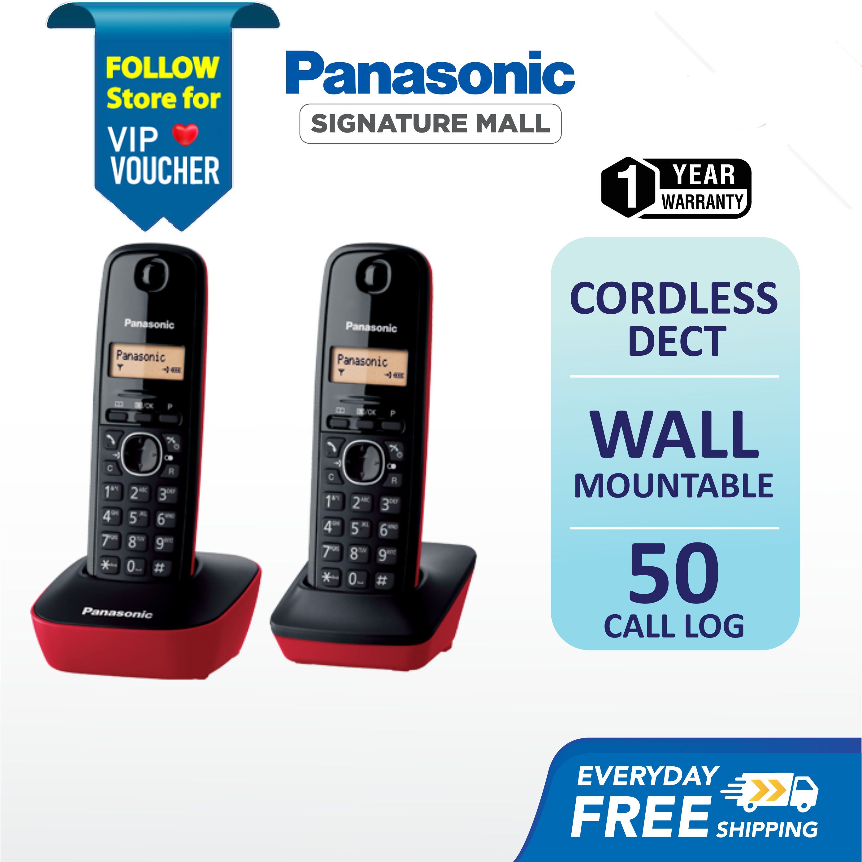 PANASONIC TG1612 Twin Cordless Phone DECT Phone KX-TG1612MLH Wall ...