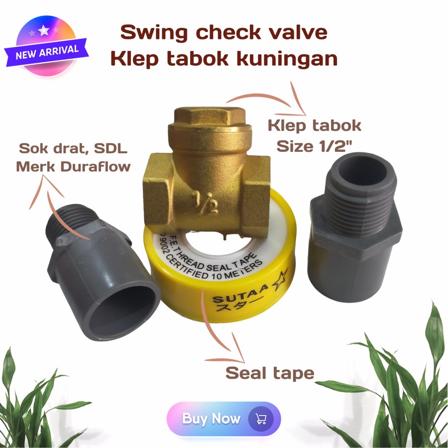Klep tabok 1/2" | check valve 1/2 ada seal karet nya harga paket ...