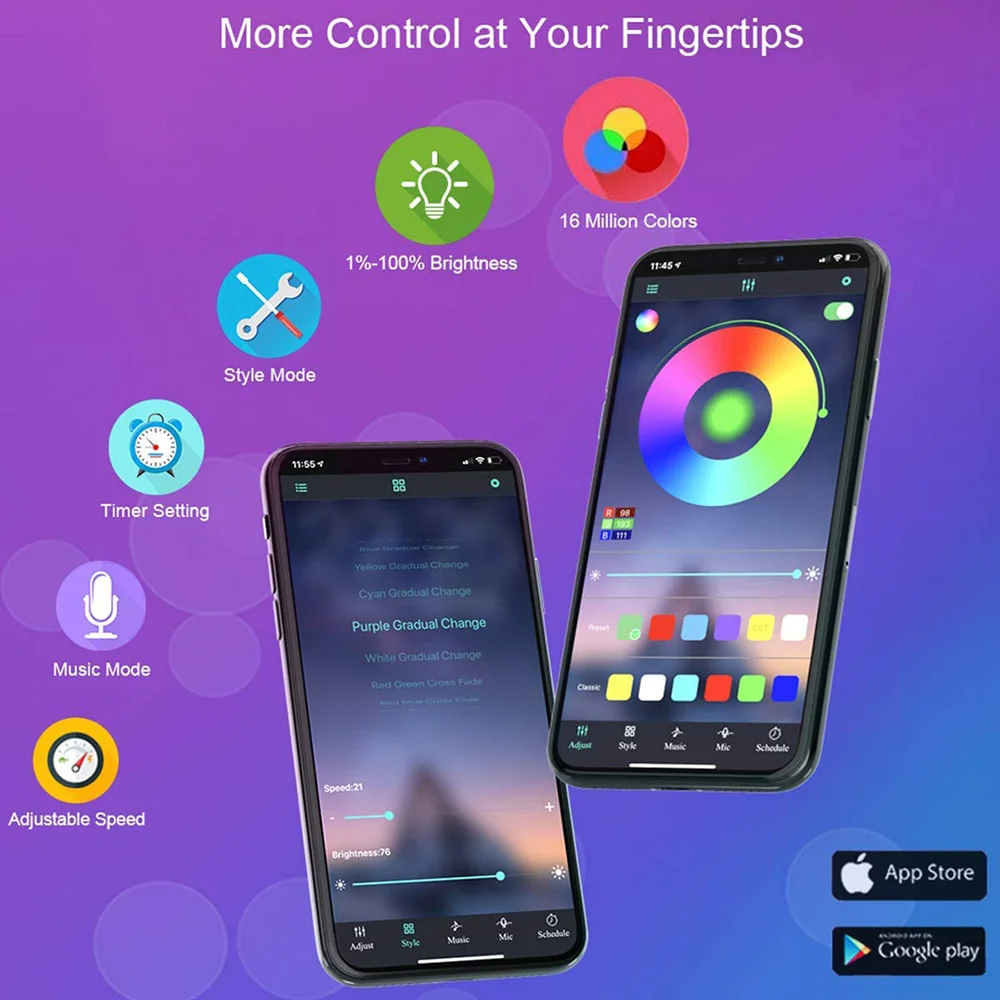 Bluetooth LED Strip Lights Smart SMD 5050 APP Remote Control Flexible ...