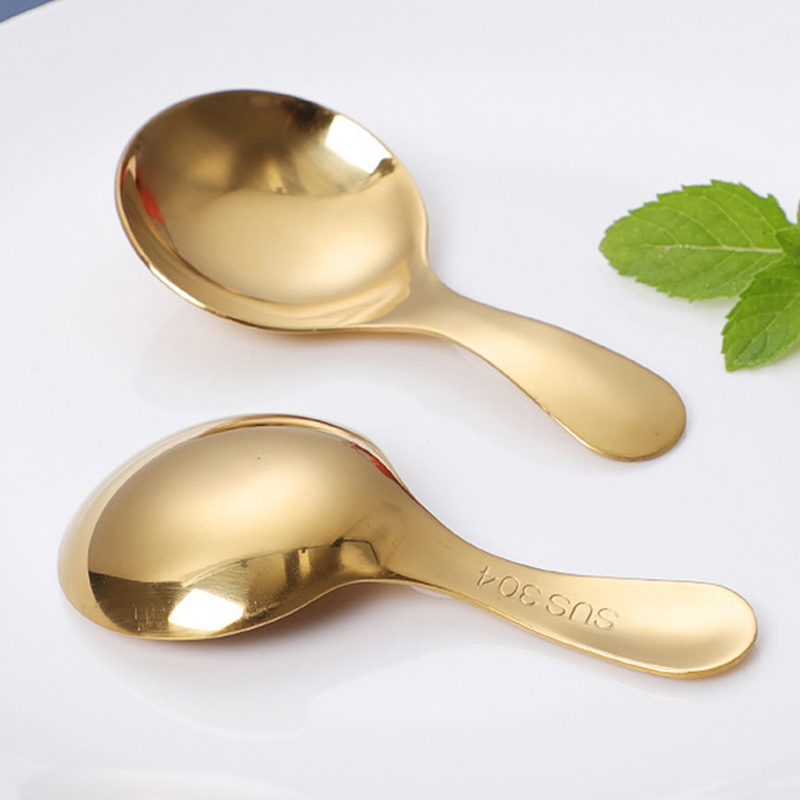 Cute Stainless Steel Spoon Short Handle Gold Ice Cream Tea Coffee Spoon ...