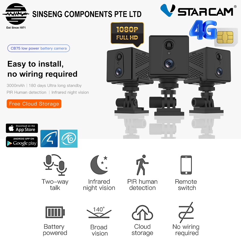 VStarcam CB75 4G Sim Card Wireless Mini IP Camera with Sim Card Slot ...