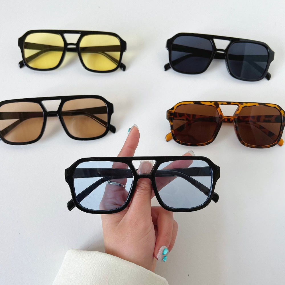Vintage Big Frame Square Sunglasses Double Beam Punk Pilot Sun Glasses ...