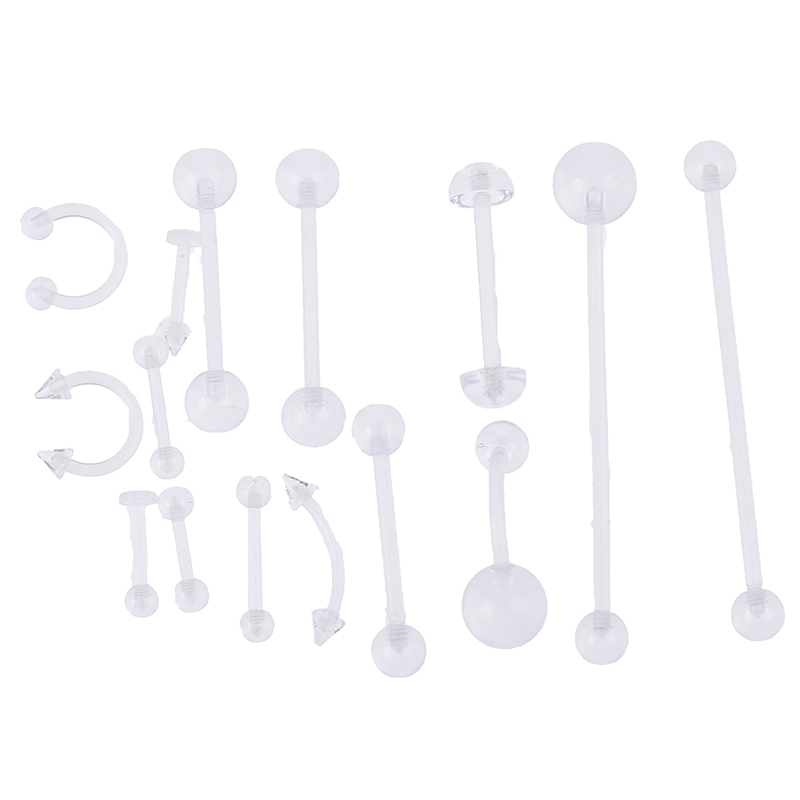 15Pcs Clear Belly Ring Earring Lip Ring Tongue Barbell Nipple Bar Body ...