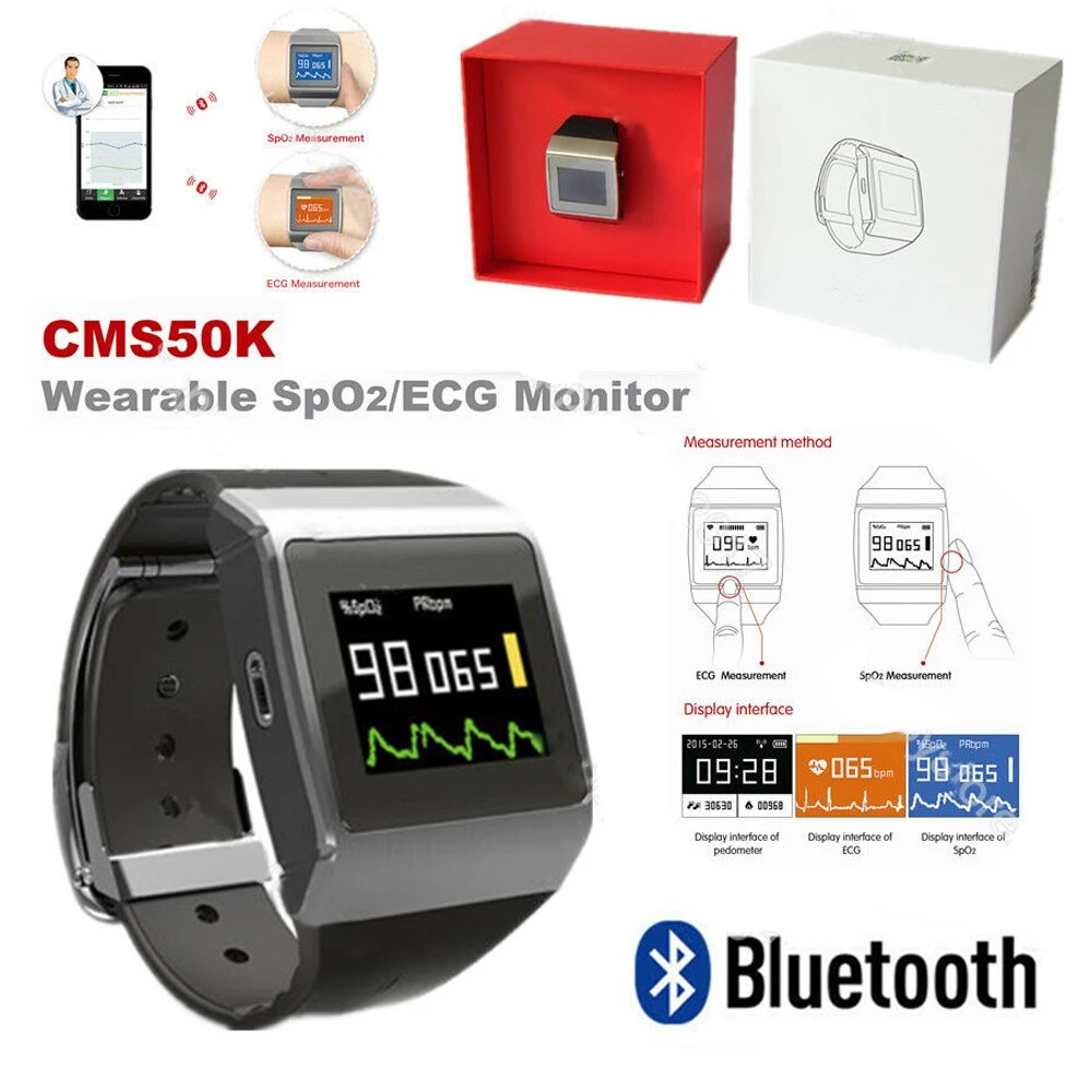 Contec CMS50K LED Wrist Pulse Oximeter Wearable SpO2 ECG Monitor 24 ...