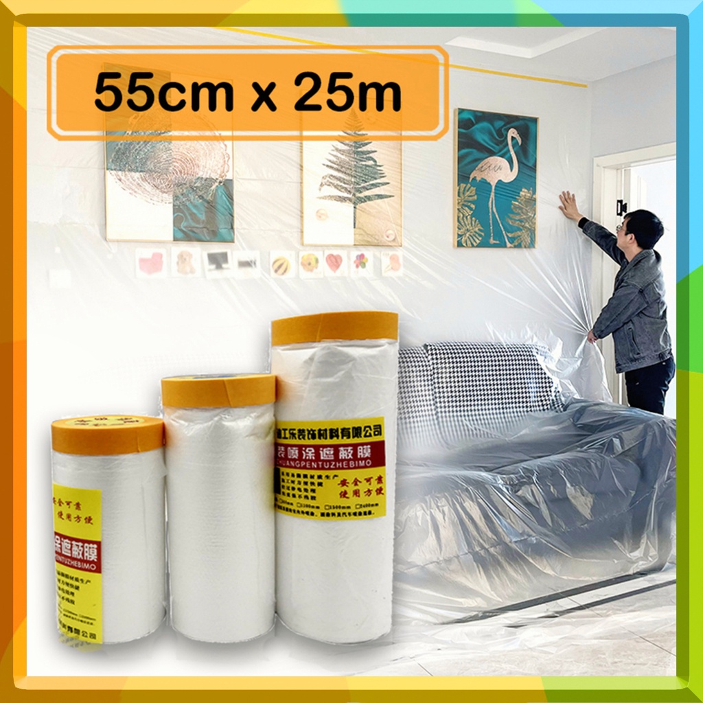 3*15M Plastic Furniture Dust Cover Pre-Taped Masking Film Painters ...