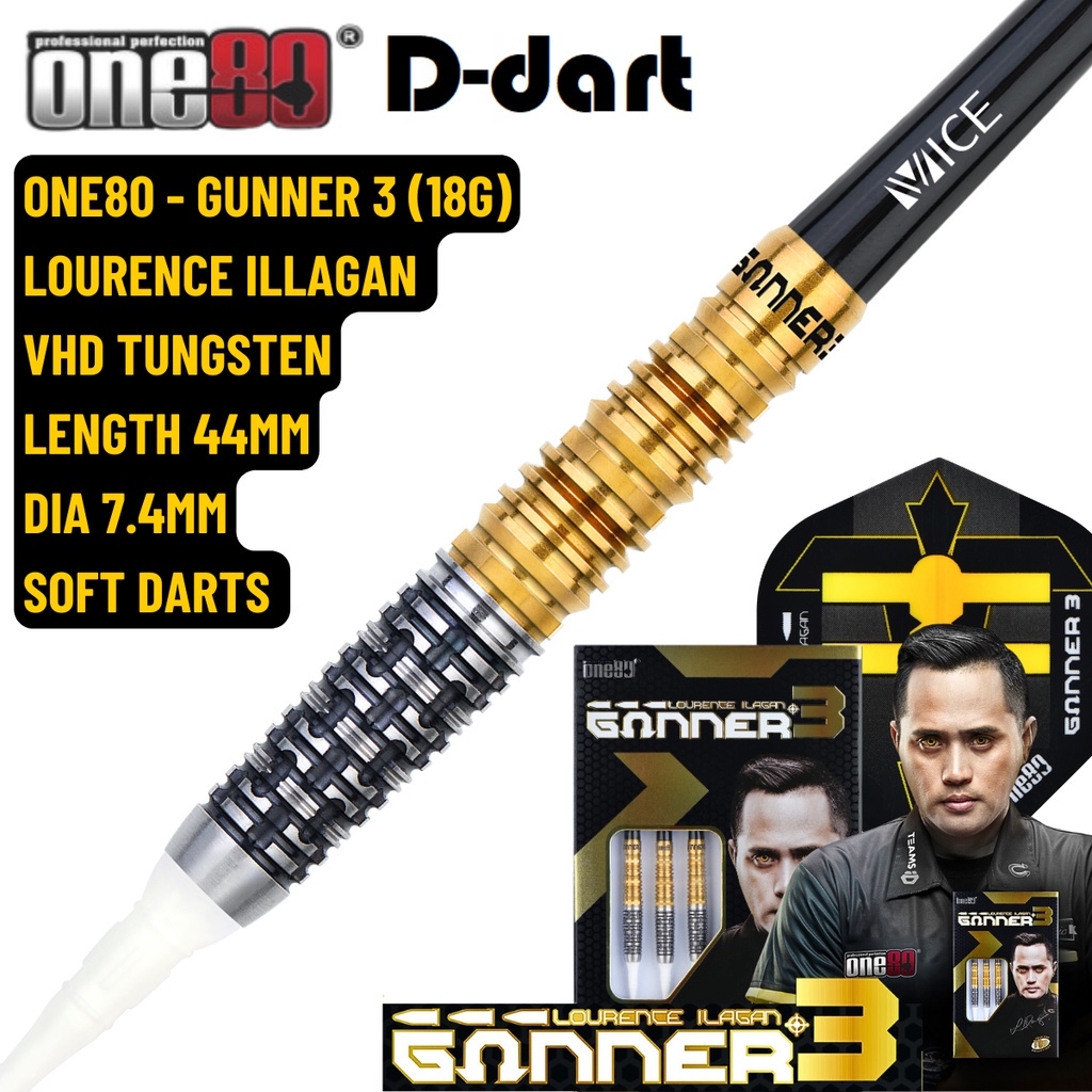 ONE80 SOFT TIP DART - 18G GUNNER 3 LOURENCE ILAGAN VHD 90% TUNGSTEN SIGNATURE SOFT DARTS GUNNER ...