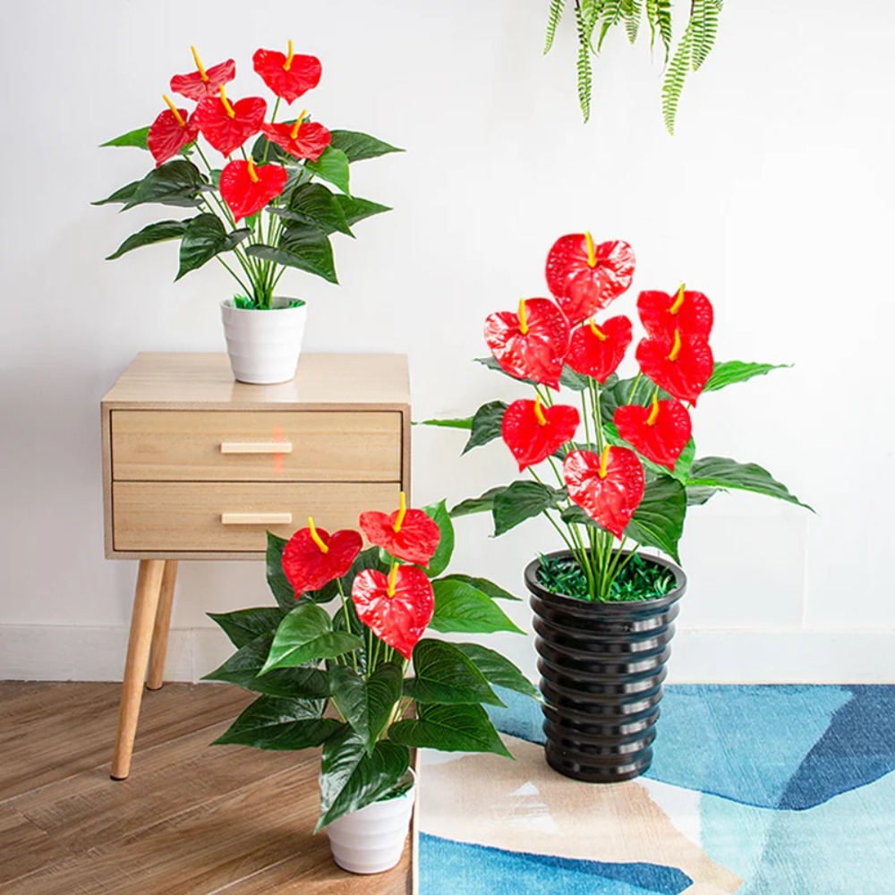 Artificial Plants 35/50CM Artificial Red Palm Plastic Big Herb Plant ...