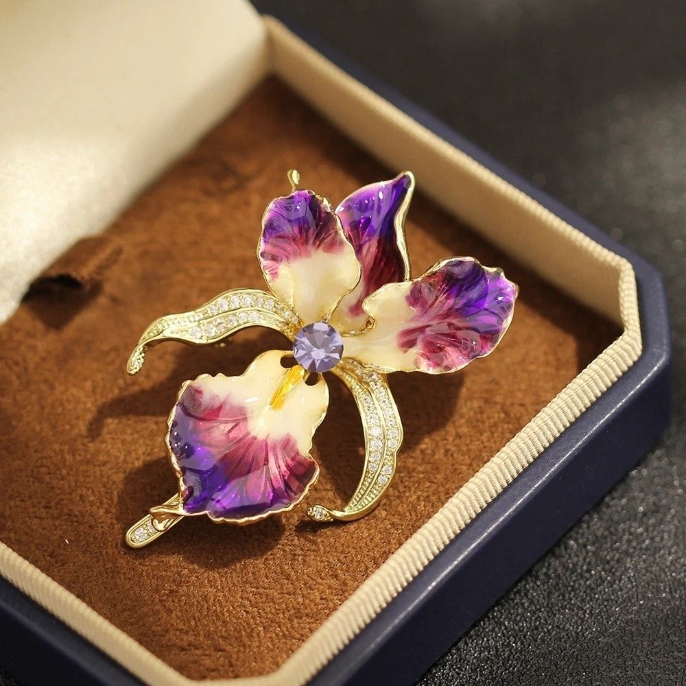 Jewelry Iris Flower Brooch Sparkling Lapel Pin Elegant Badge Suit ...