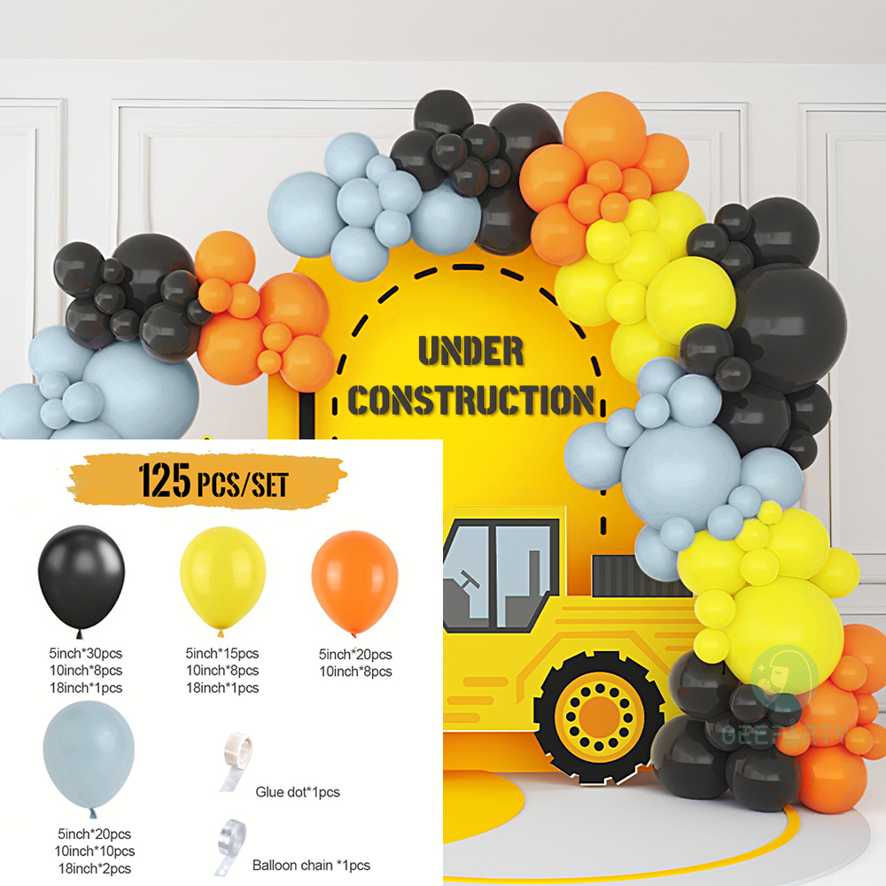 Construction Theme Balloon Garland Arch Set Orange Black Balloon for ...