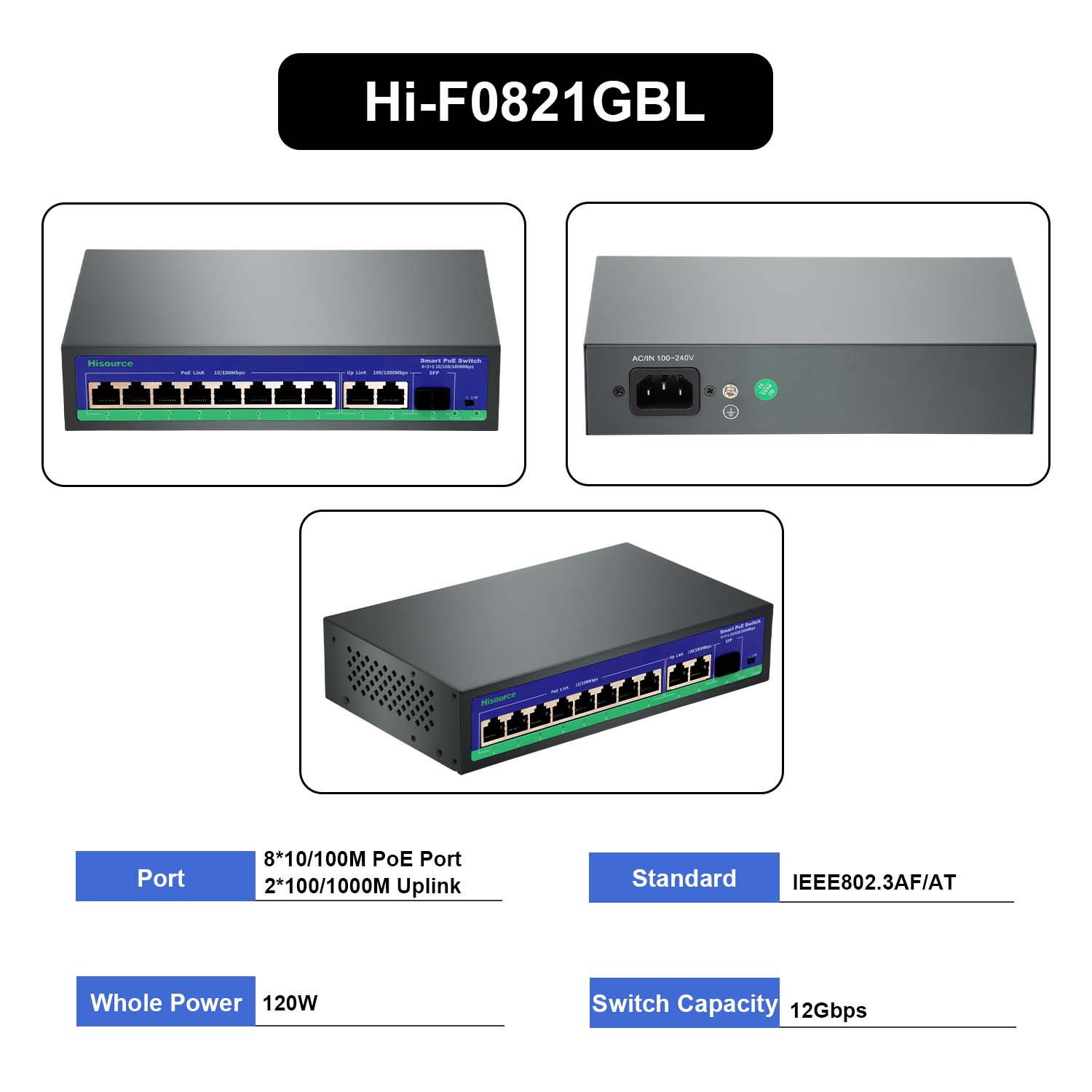 Hisource Active POE Switch 48V 8 16 24 Port Ethernet Switch Injector ...
