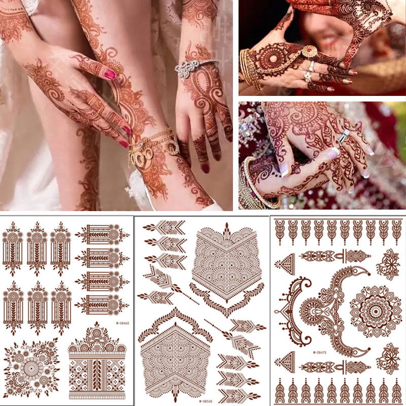 Classic Brown Black Henna Lace Temporary Tattoo Sticker Female ...