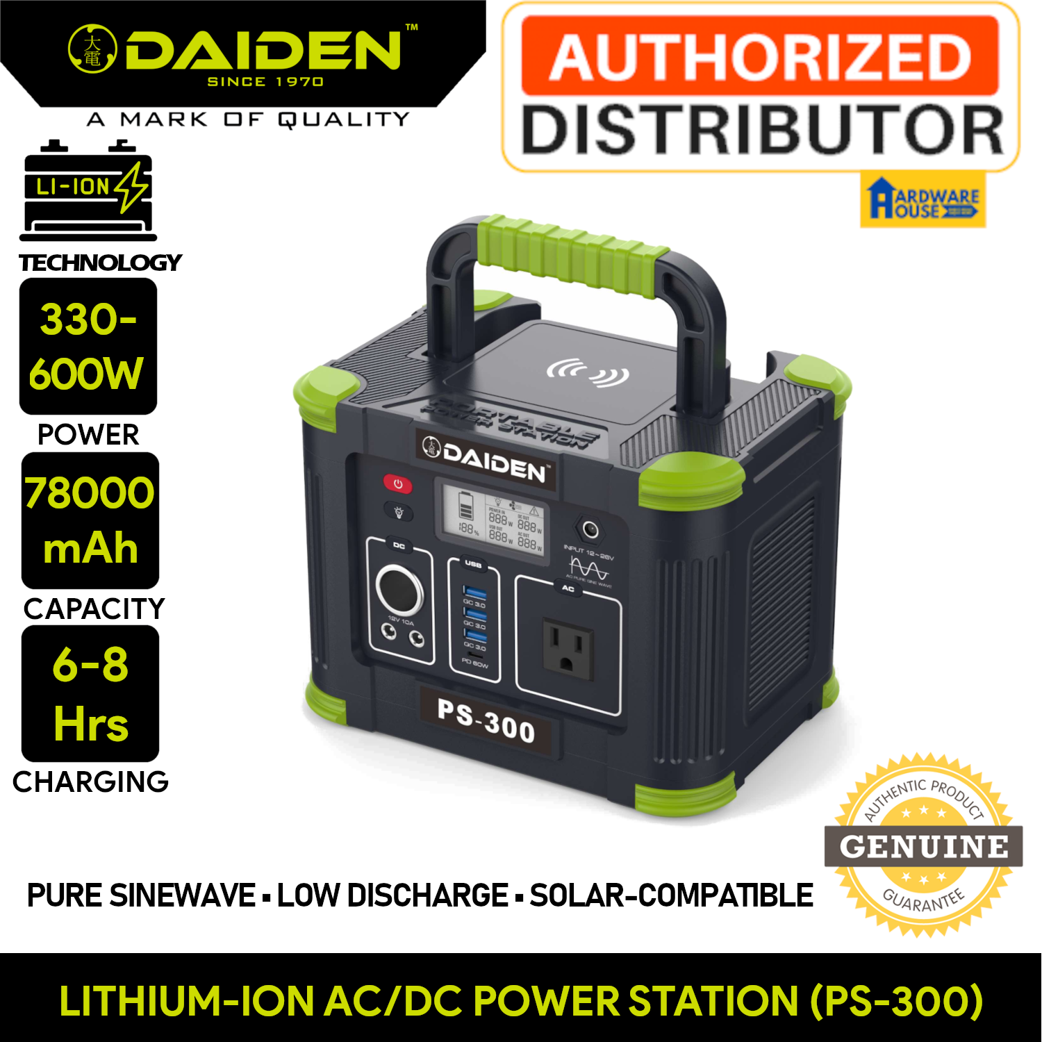 ORIGINAL DAIDEN Portable Power Station Inverter Generator PS300 ...