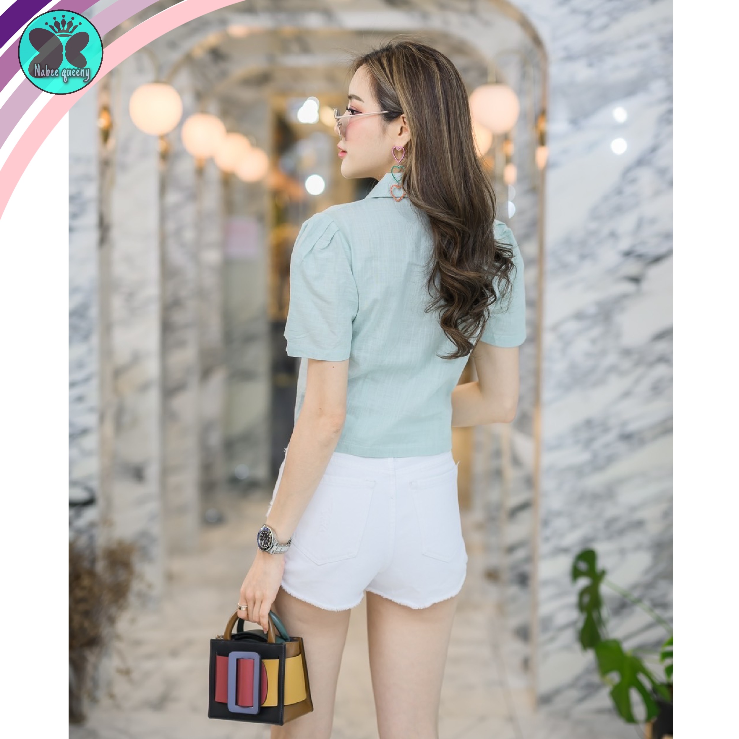 Nabee queeny เสื้อครอปแฟชั่น น่ารักทรงสวย แขนตุ๊กตา อก 38 นิ้ว งานป้าย duang dee - Nabee queeny ...