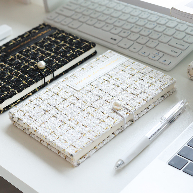 【GlowBound】Fabric Cover Beautiful Notebook Classic Black and White B6 ...