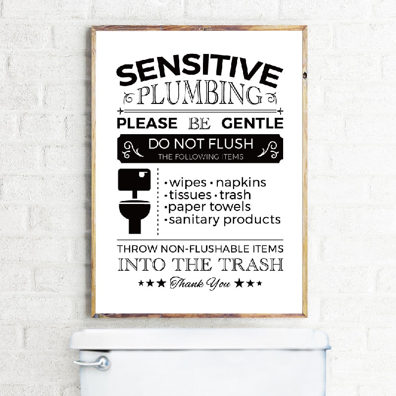 Flush Toilet Sign Print - Septic System Sign for Sensitive Plumbing ...