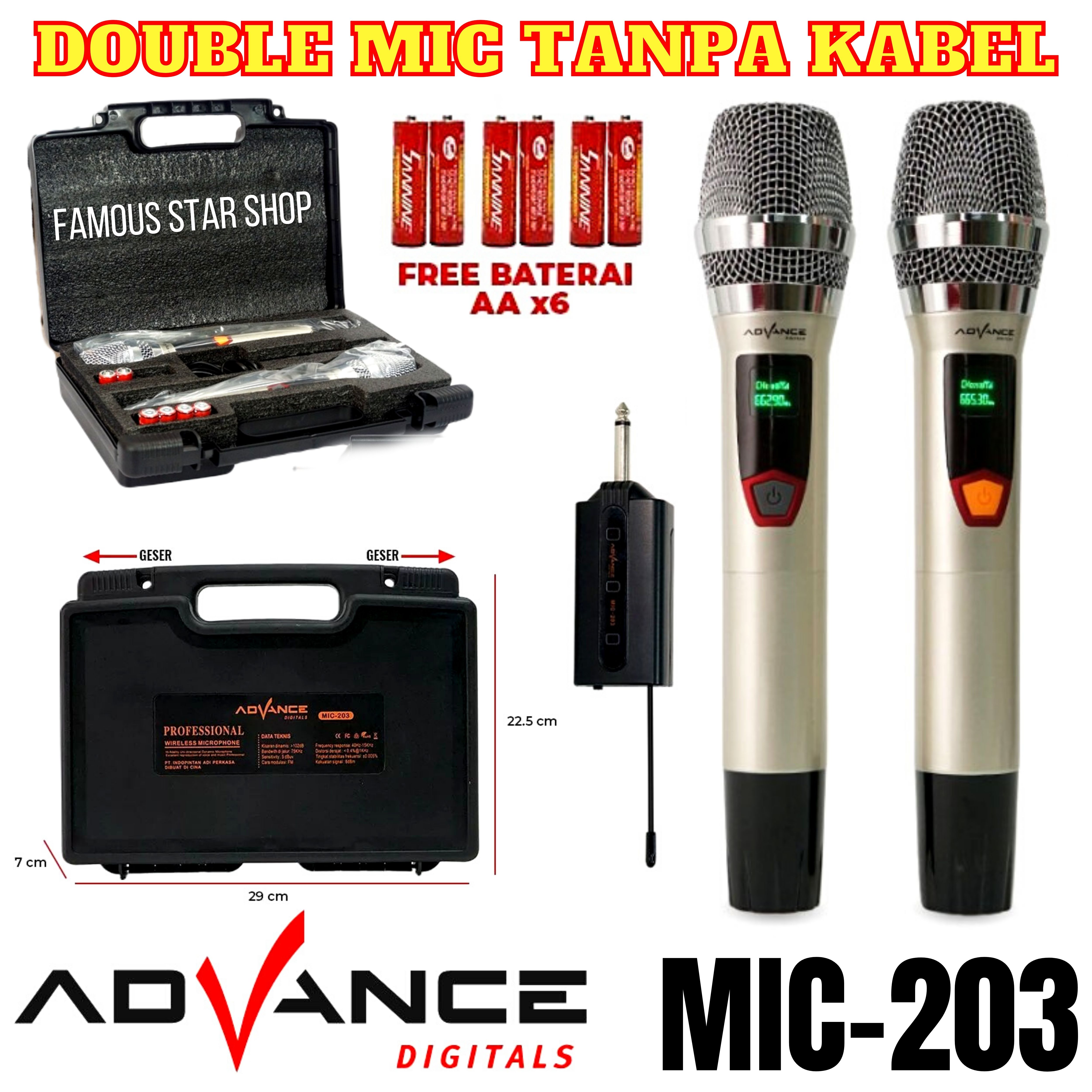 Advance MIC-203 Profesional 2 Mic Wireless Microphone Karoke Mic Bagus ...
