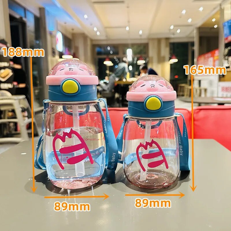 Children's Cute Water Bottle Kawaii Plastic Cup with Lid Girl Cartoon Portable Student School ...
