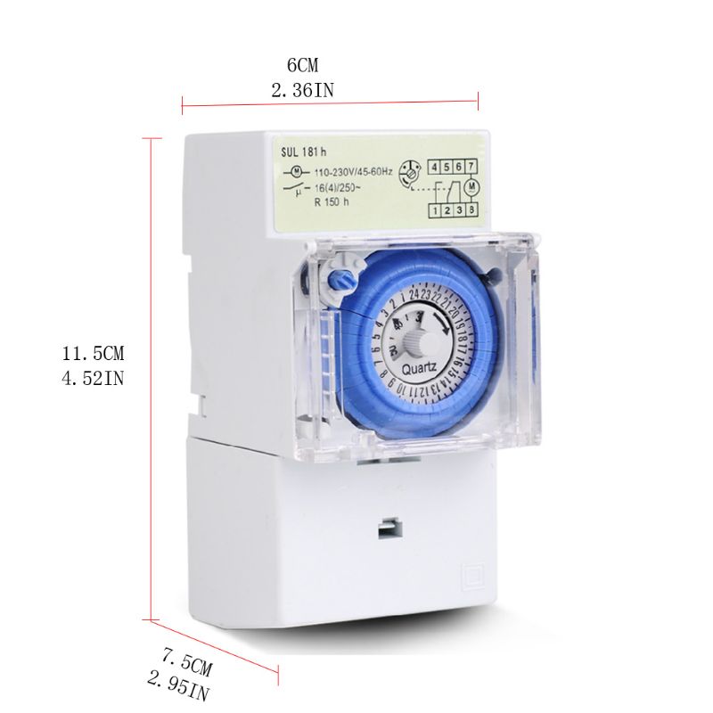 【ClassicCraze】Mechanical Timer Switch 220V 16A Quartz Drive Din Rail 24H 8 Settings Manual/Auto ...