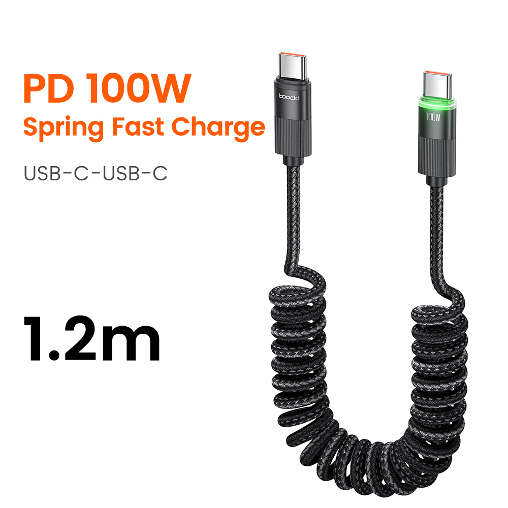 Toocki 100W Type C To Type C Spring Retractable Data Cable With ...