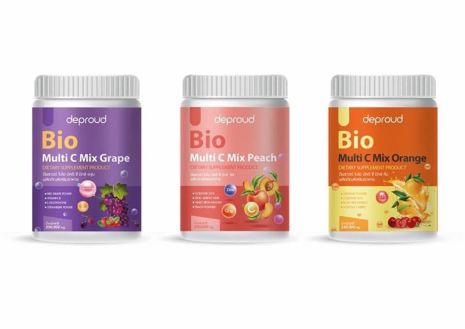 1 กระปุก Deproud Bio Multi C Mix ดีพราวด์วิตามินซีสด 3 สูตรส้มพีชองุ่น ...