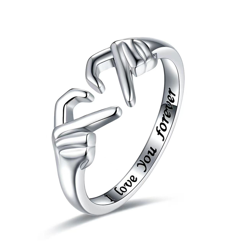Double Hand Heart Couple Rings Love Heart Adjustable Friendship Promise ...