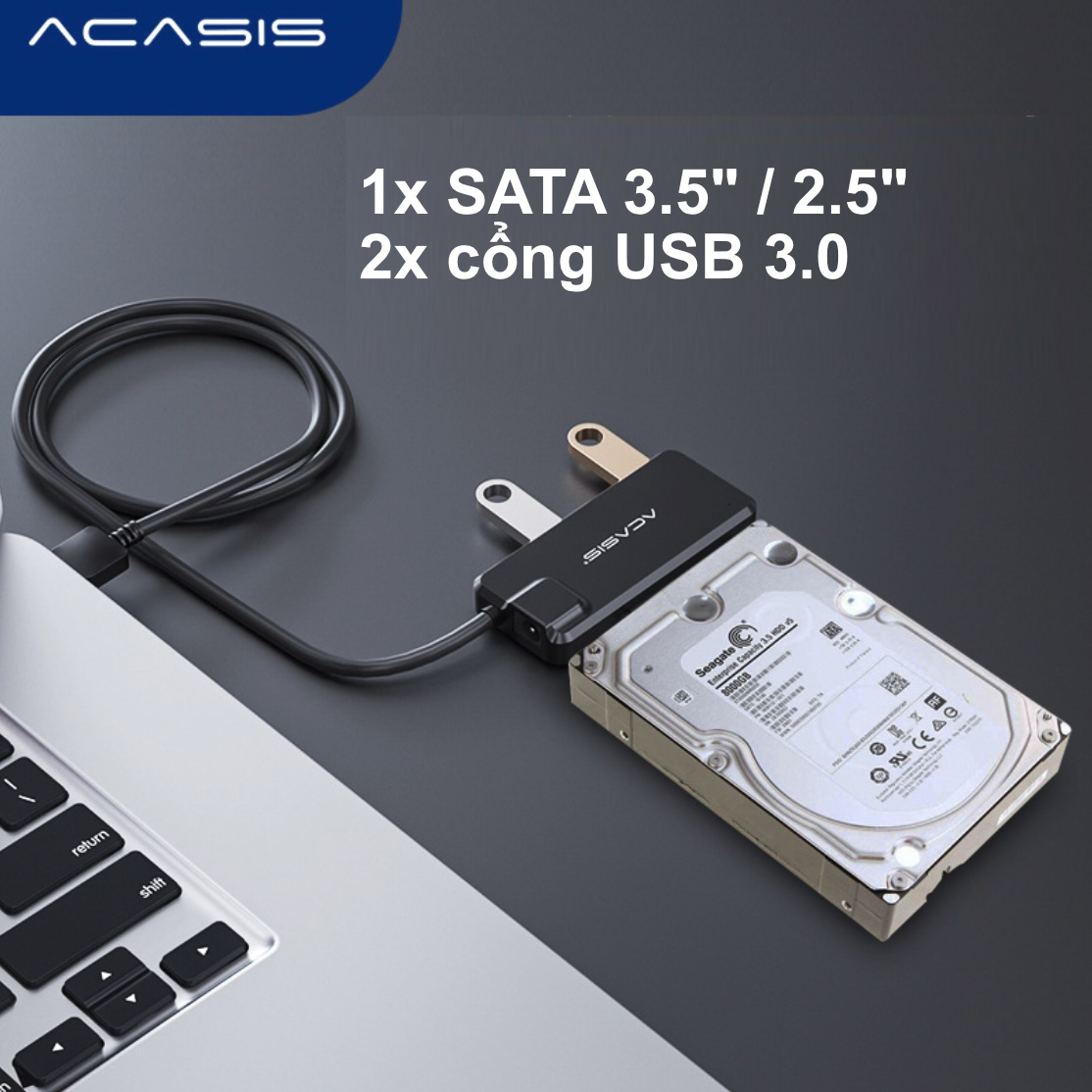 Hub USB gắn ổ cứng HDD SSD sata 3.5" 2.5" và 2 cổng USB 3.0 nguồn phụ ...