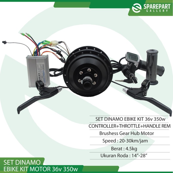 SET EBIKE KIT DINAMO MOTOR BLDC 36V 350W SEPEDA LISTRIK JERUJI 36HOLE ...