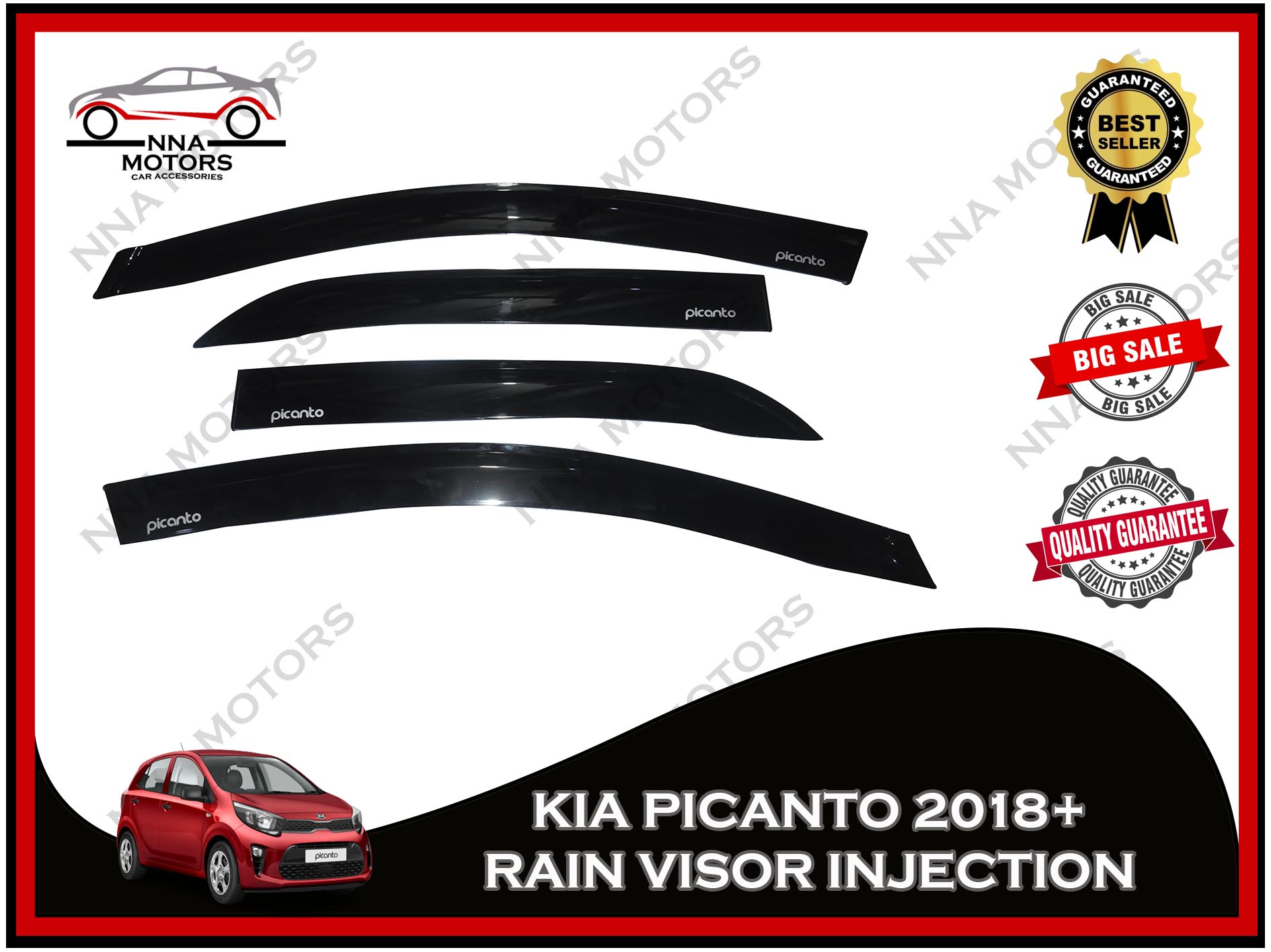 KIA PICANTO 2018+ Premium Visor Window Deflectors Injection type Rain ...