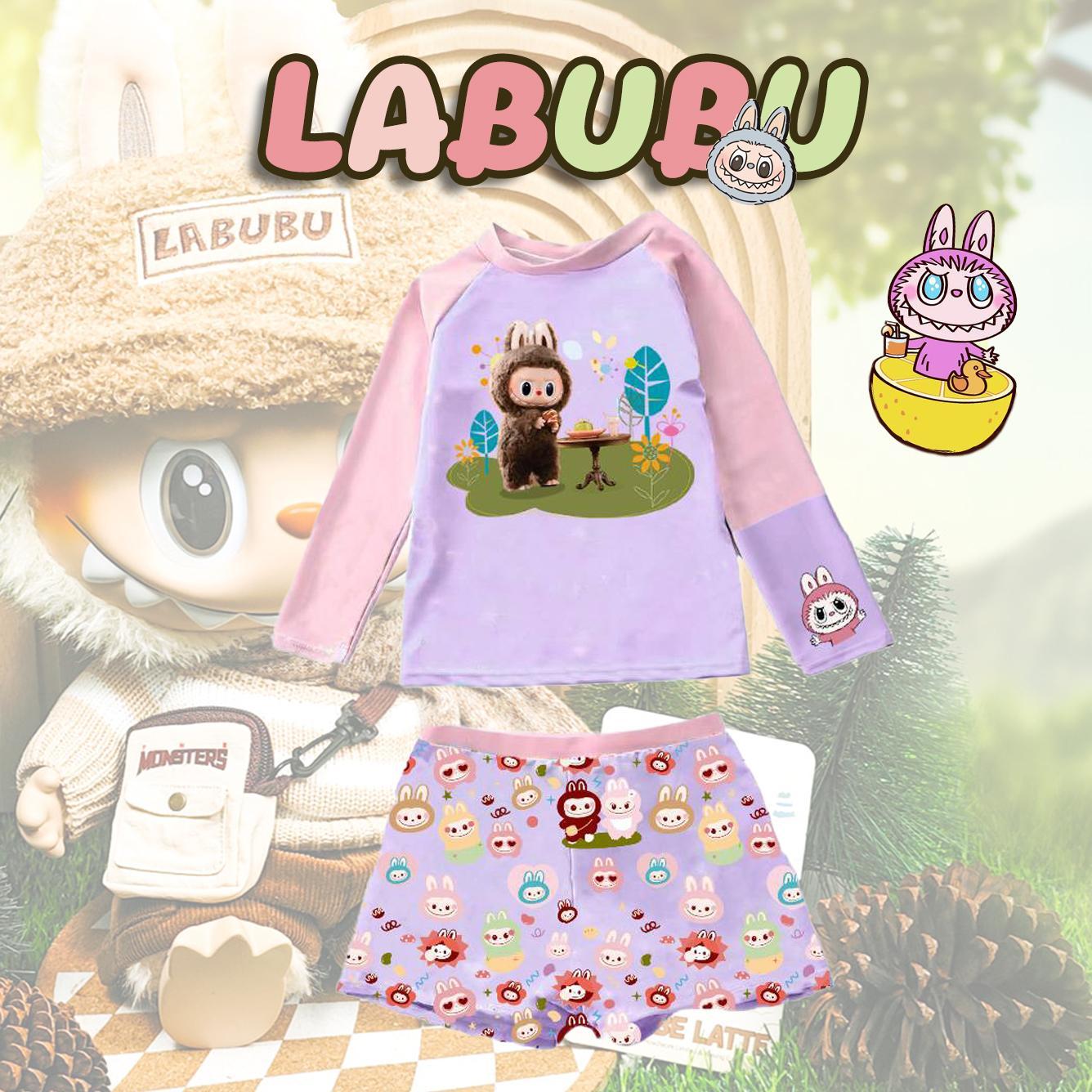 Labubuชุดว่ายน้ำเด็กผู้หญิง งานเซ็ท2ชิ้น เสื้อแขนยาว*กางเกงขาสั้น ...